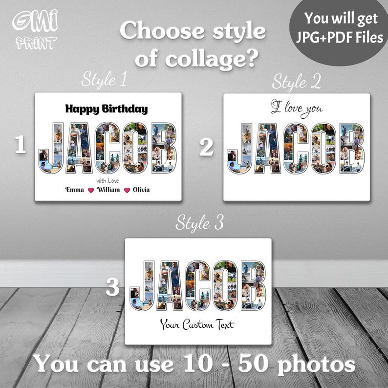 Any Name Photo Collage, Personalized Photo Gift, Word Photo Collage ...