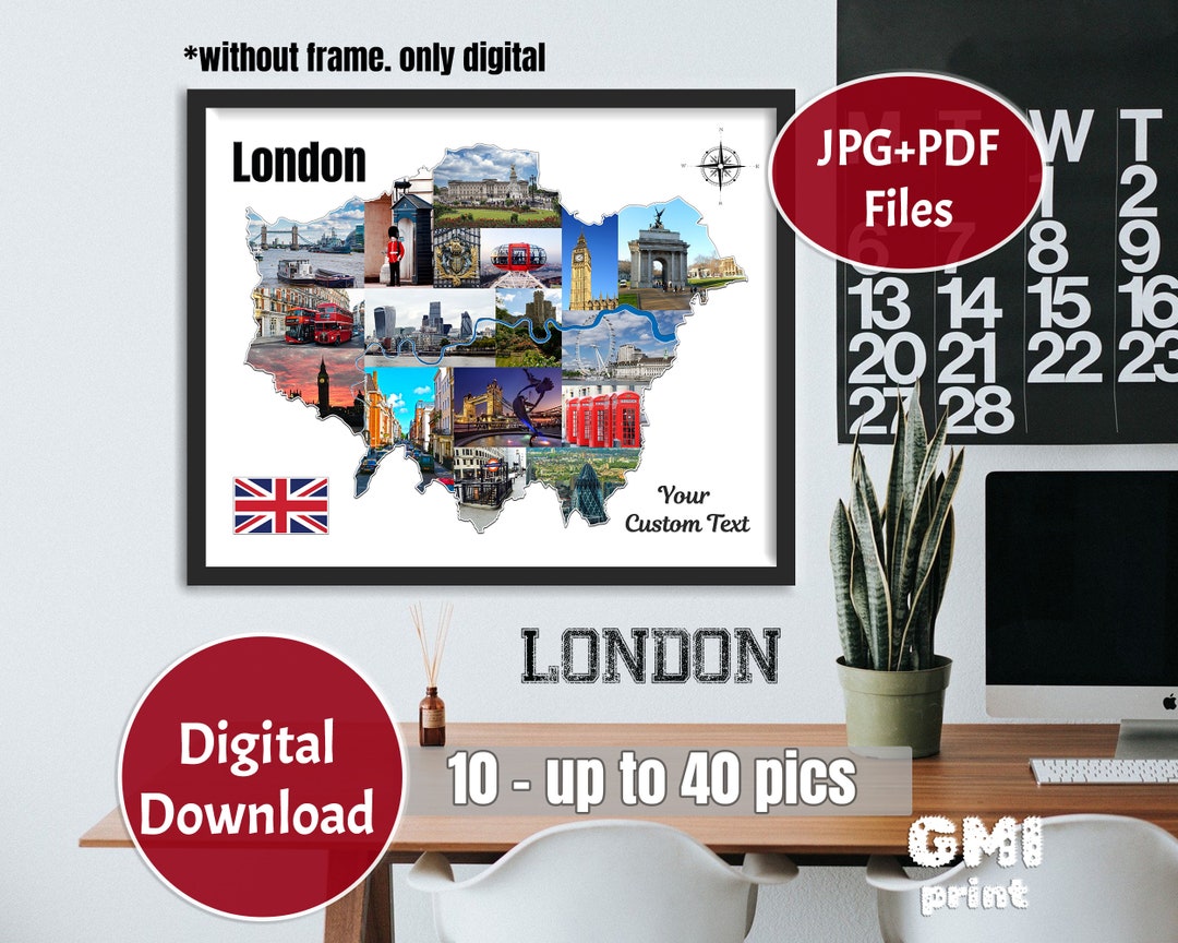 London Photo Collage, Great Britain MAP, Wedding Photo Gift, London ...