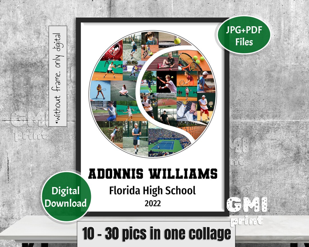 Tennis Photo Collage, Tennis Coach Gift, Gift for Player, Tennis Ball ...