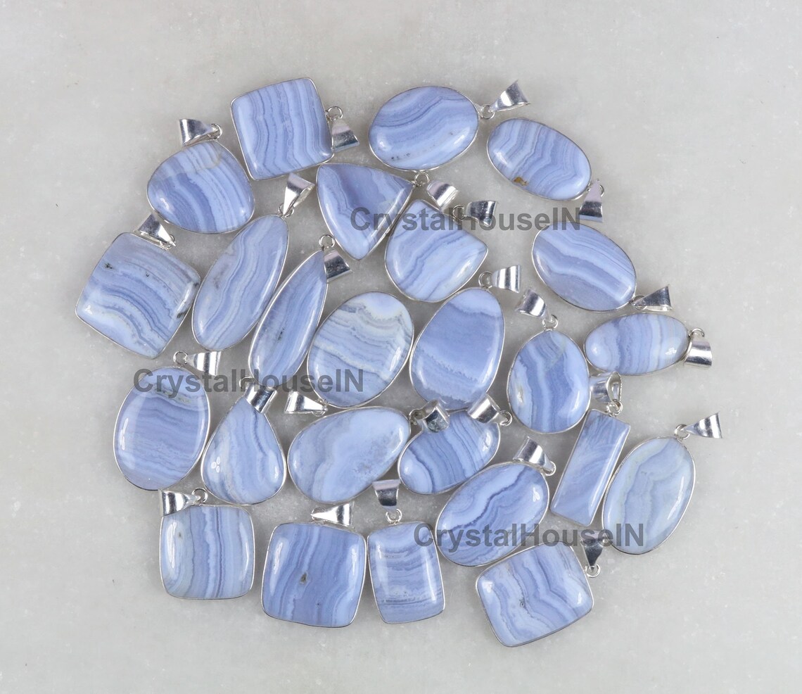 Sale Natural Blue Lace Agate Gemstone 925 Solid Silver Bezel - Etsy
