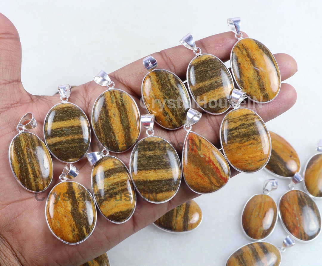 New Natural Indian Bumble Bee Jasper Gemstone Bezel Pendants, Jasper ...