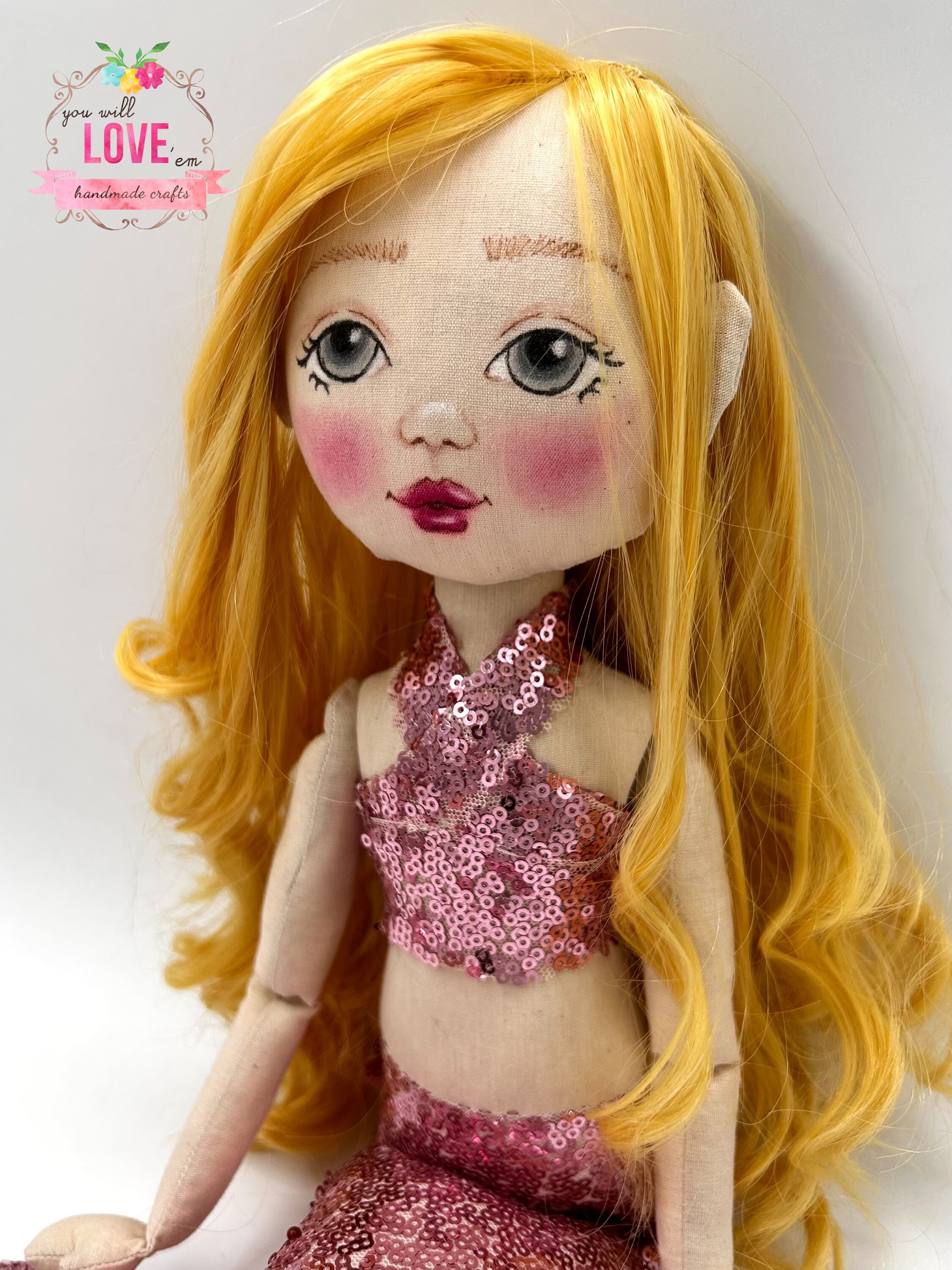 Handmade Mermaid Rag Doll With Sequin Fish Tail Gingermelons - Etsy