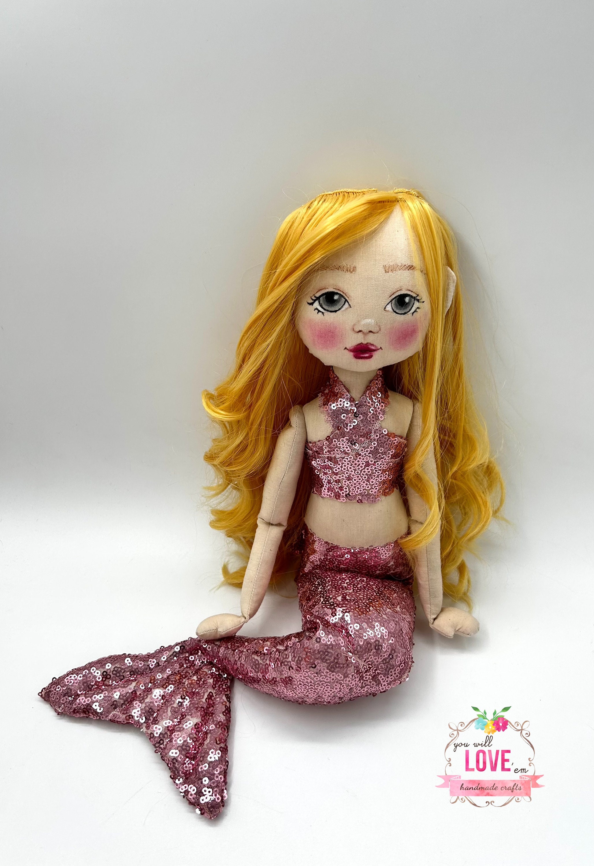 Handmade Mermaid Rag Doll With Sequin Fish Tail Gingermelons - Etsy
