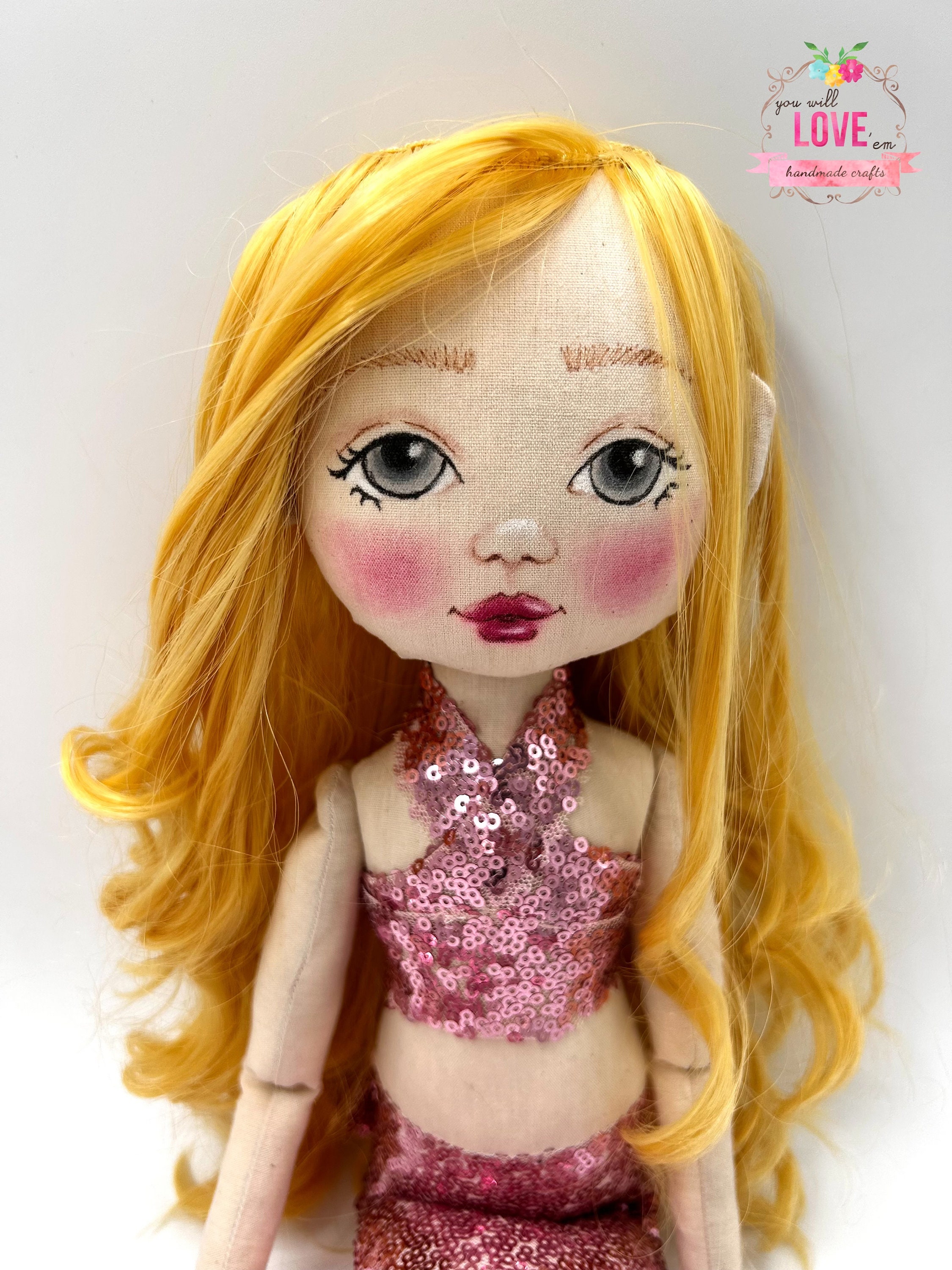 Handmade Mermaid Rag Doll With Sequin Fish Tail Gingermelons - Etsy