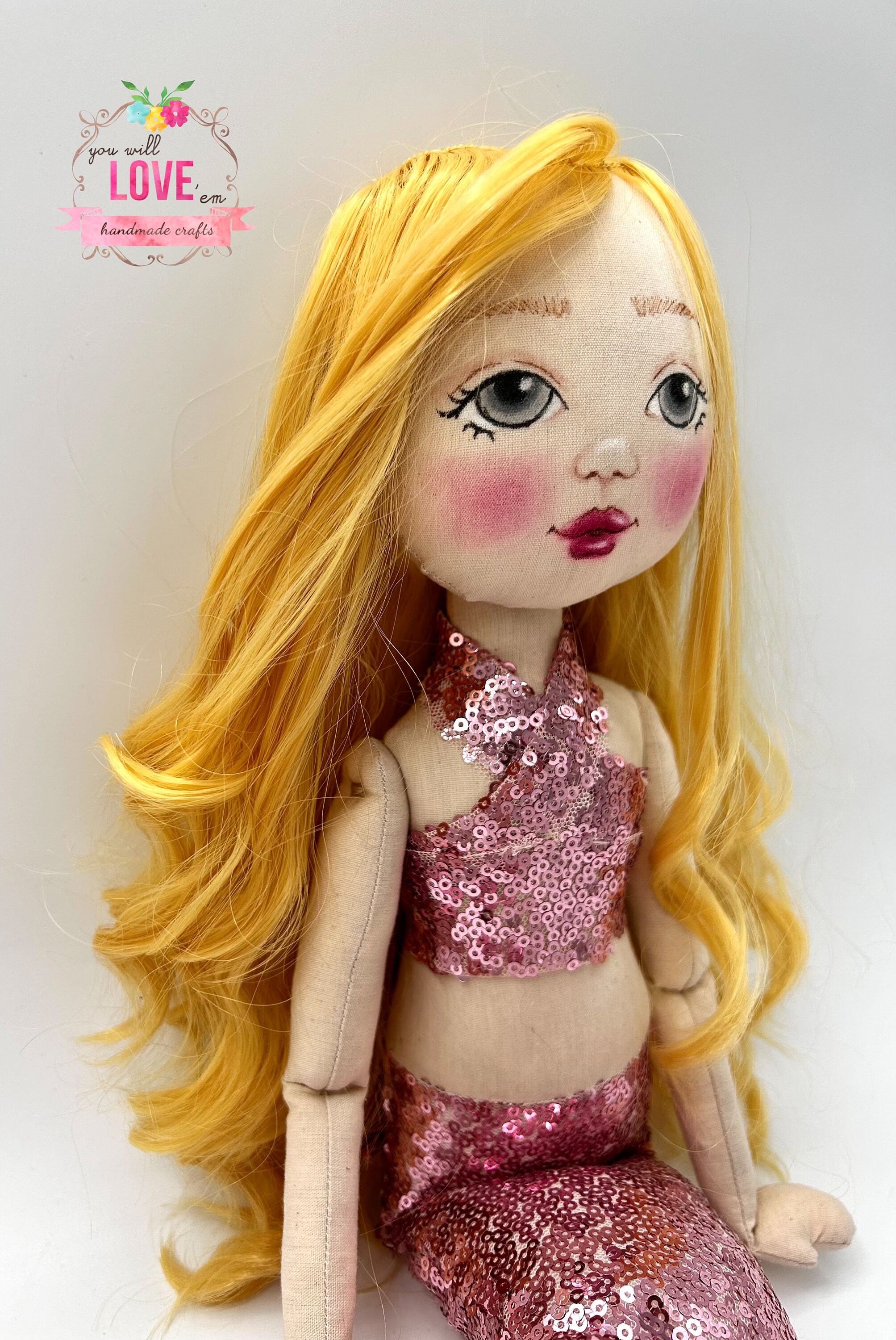 Handmade Mermaid Rag Doll With Sequin Fish Tail Gingermelons - Etsy