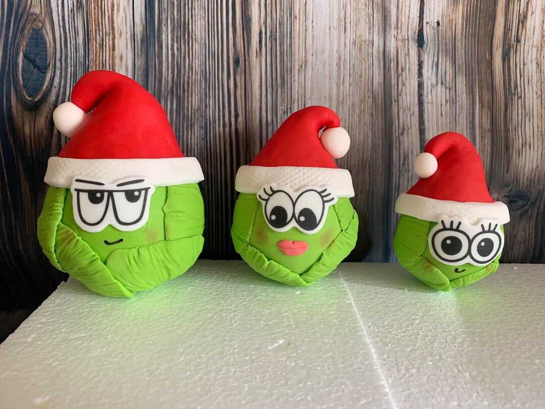 Sprouts With Santa Hats Christmas Cake Decorations Toppers - Etsy