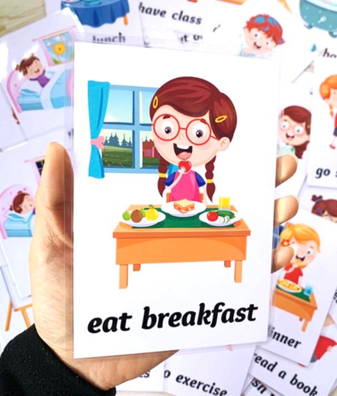 34pc Large Laminated Communication/ Educational Flash Cards With Steel ...