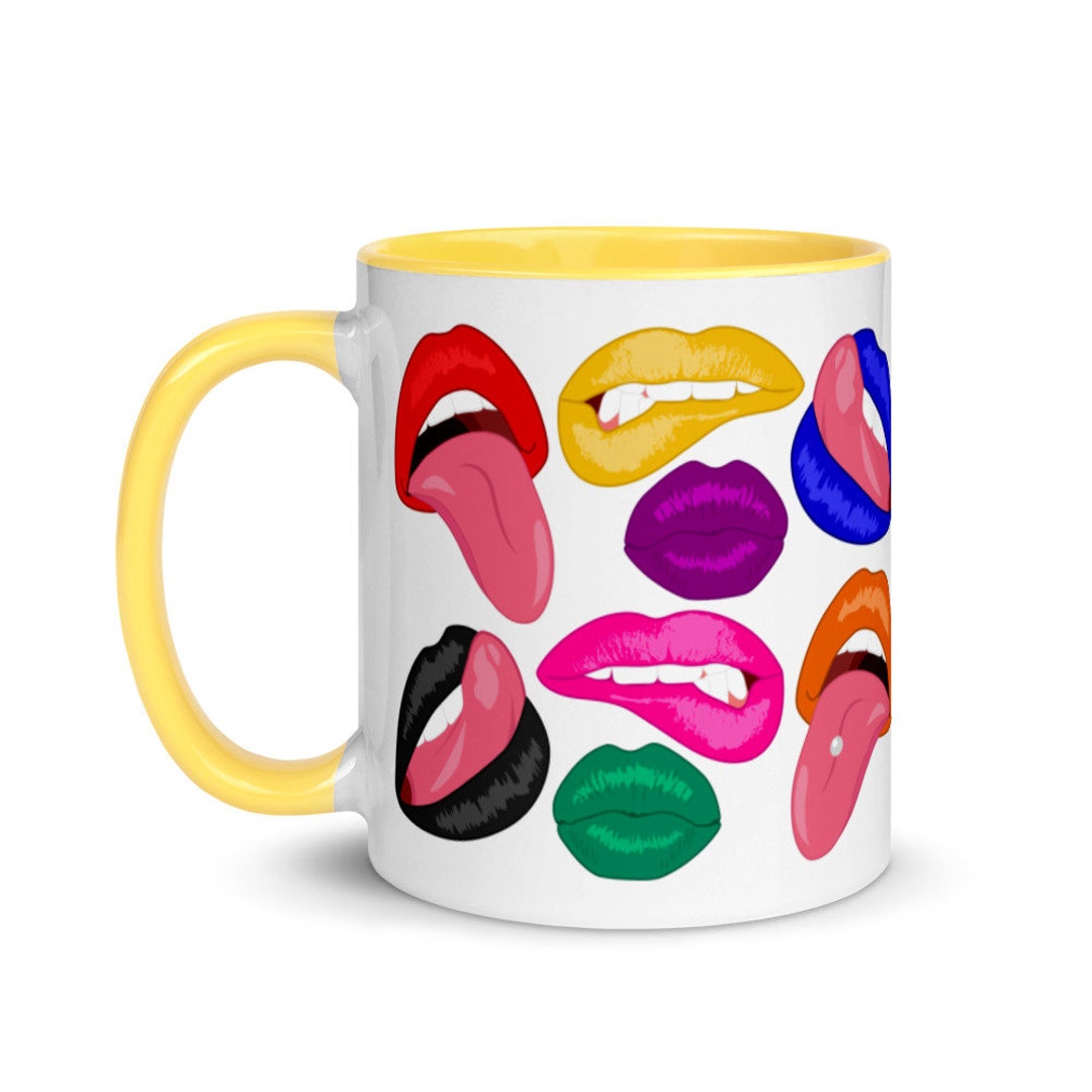 Kiss Lips Mug, Lipstick, Colourful Cup, Rock N Roll, Tongue, LGBTQ, Pop ...
