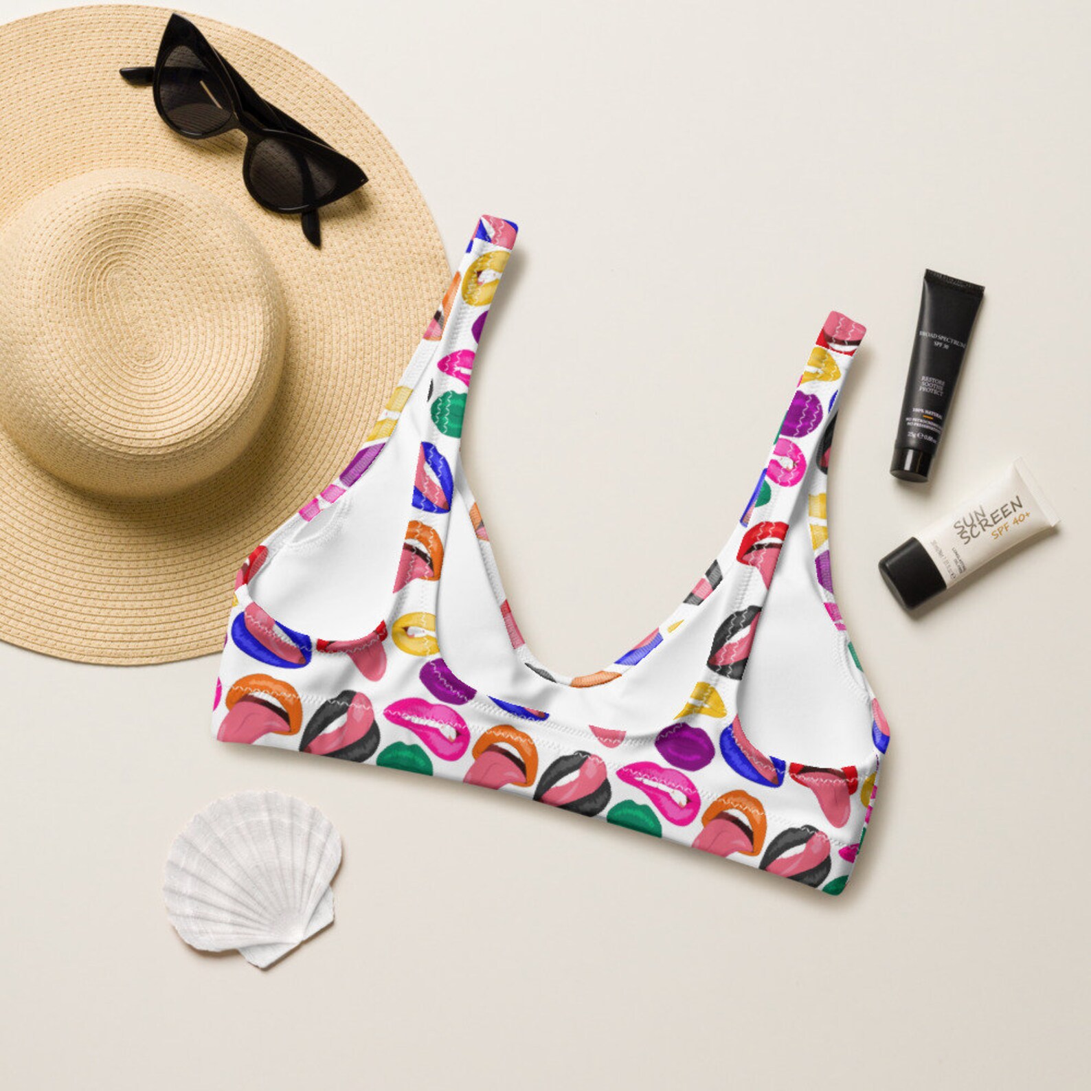 Kiss Print Bikini Top Padded Bikini Top Red Lips Bikini - Etsy UK