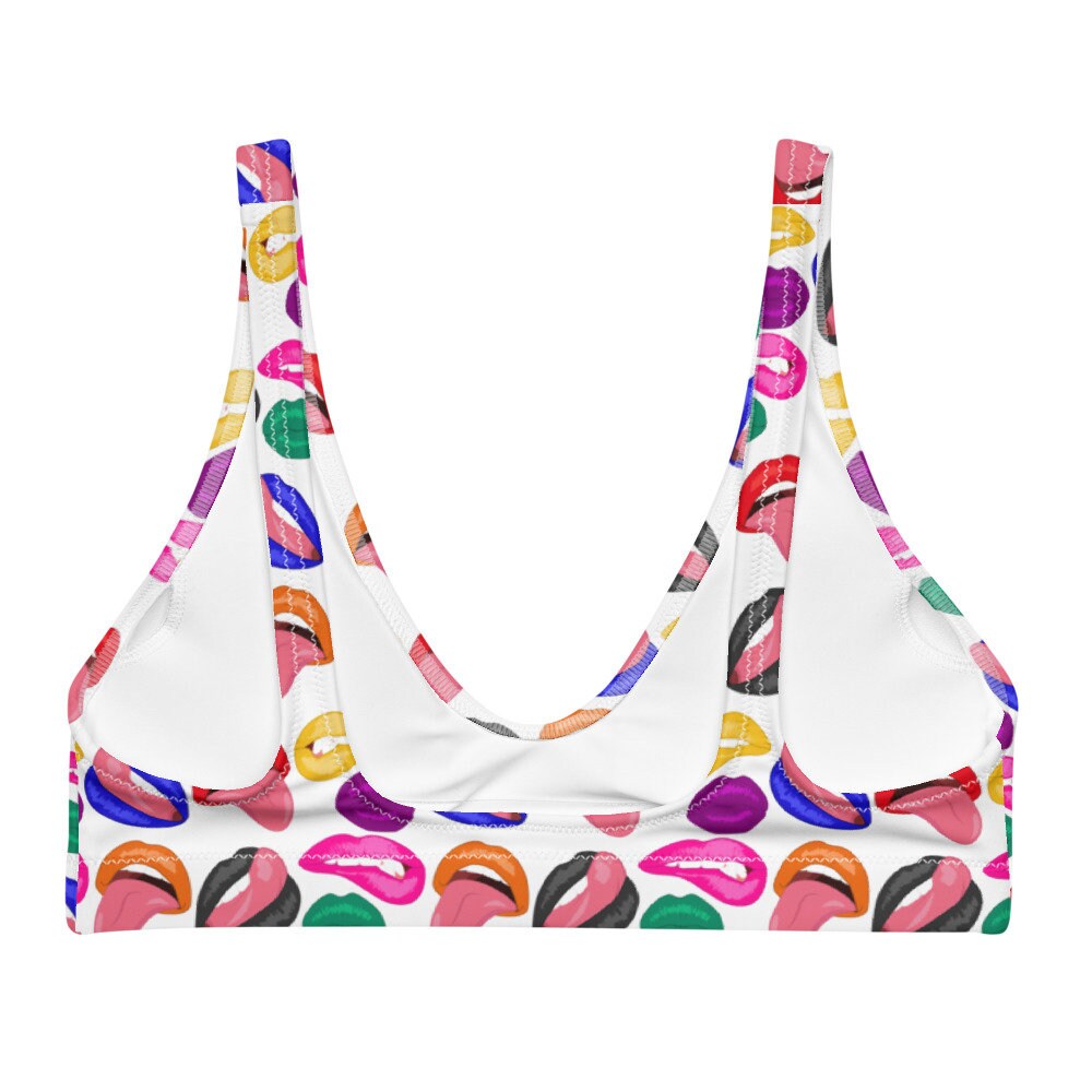 Kiss Print Bikini Top Padded Bikini Top Red Lips Bikini - Etsy UK