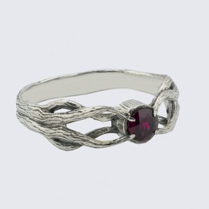Textured Silver Ring, Nature Inspired Ring, Garnet Twig Ring ...