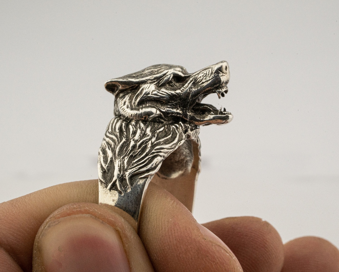 Fenrir Ring, Viking Ring Men, Textured Silver Ring, Nordic Ring, Viking ...