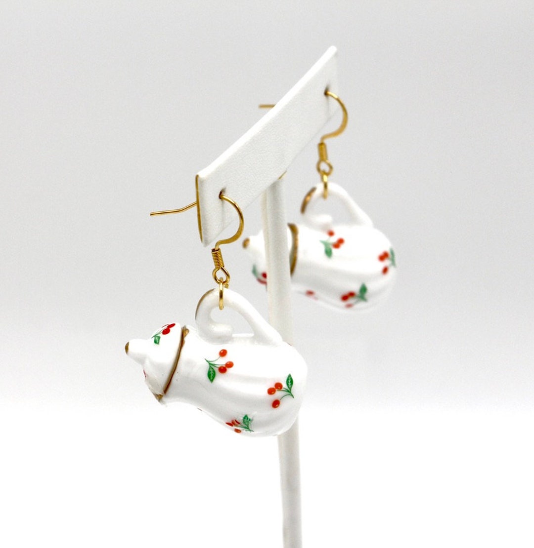 Cute Cherry Tea Pot Earrings - Etsy