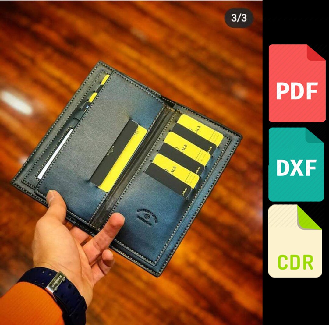 Leather Long Wallet Template & Pattern for Laser Cut and Print Cdr, Dxf ...