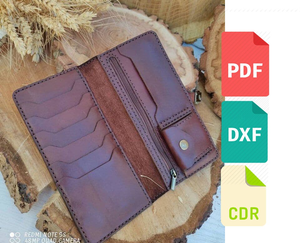 Leather travel wallet bag pattern for laser cut and print cdr dxf and ...