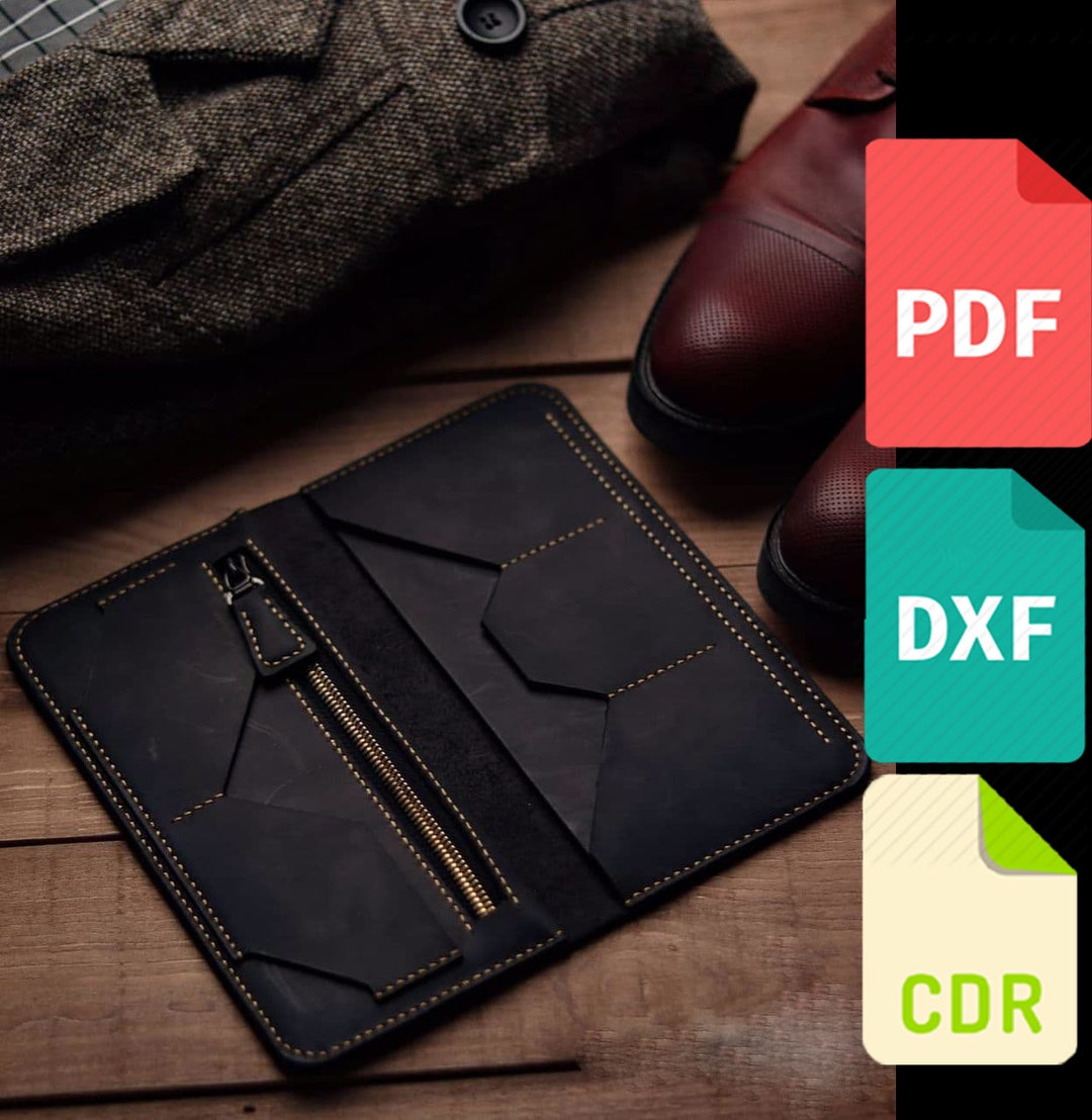 Leather Long Wallet Template & Pattern for Laser Cut and Print Cdr, Dxf ...