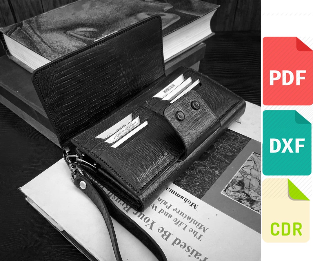 Leather Long Wallet Template & Pattern for Laser Cut and Print Cdr, Dxf ...