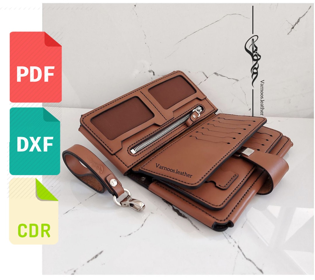 Leather Long Wallet Template & Pattern for Laser Cut and Print Cdr, Dxf ...