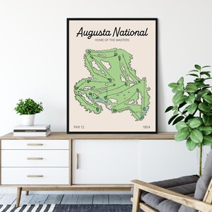 Augusta Course Map | Golf | Travel | Print | Poster | Gift | Home Decor ...