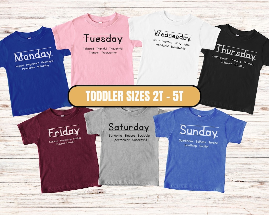 Days of the Week Shirt, Toddler Tee, Motivational Shirt, Monday to ...