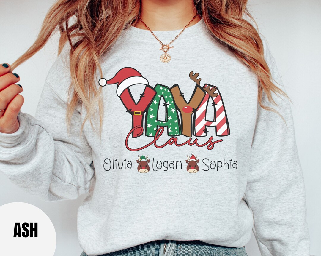 Personalized Yaya Claus Christmas Sweatshirt, Yaya Xmas Sweater, Cute ...