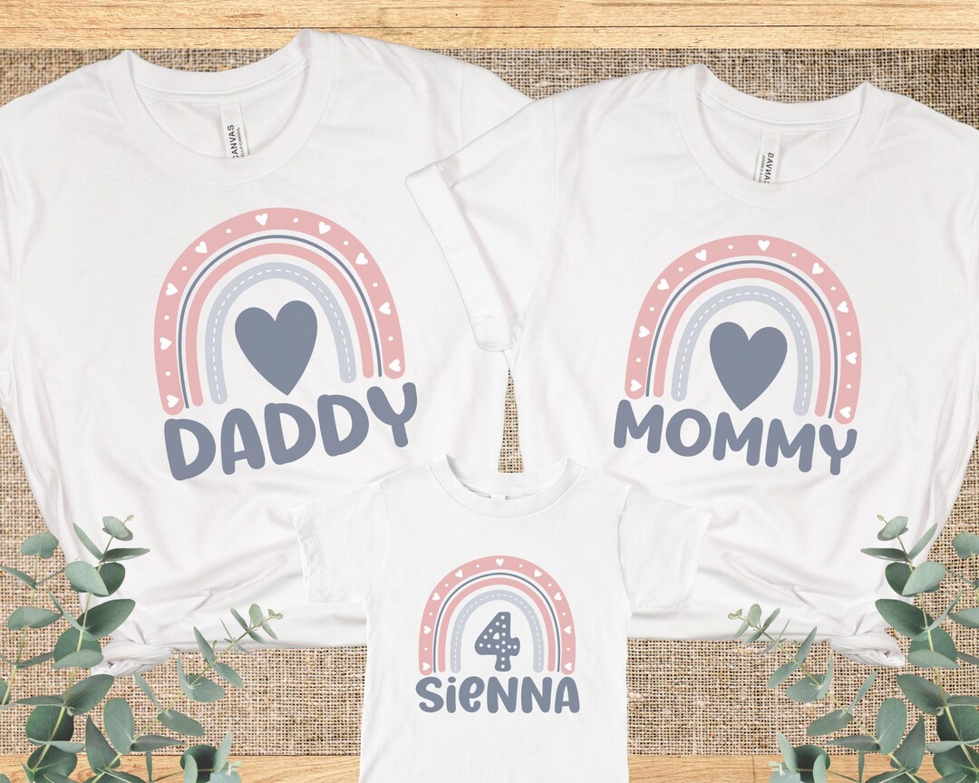 Custom Boho Rainbow Fourth Birthday Family Shirts, Fourth Birthday ...