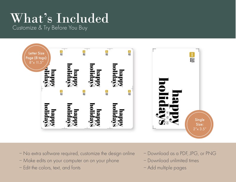 Printable Holiday Corporate Gift Tag Template | Editable Tag With ...