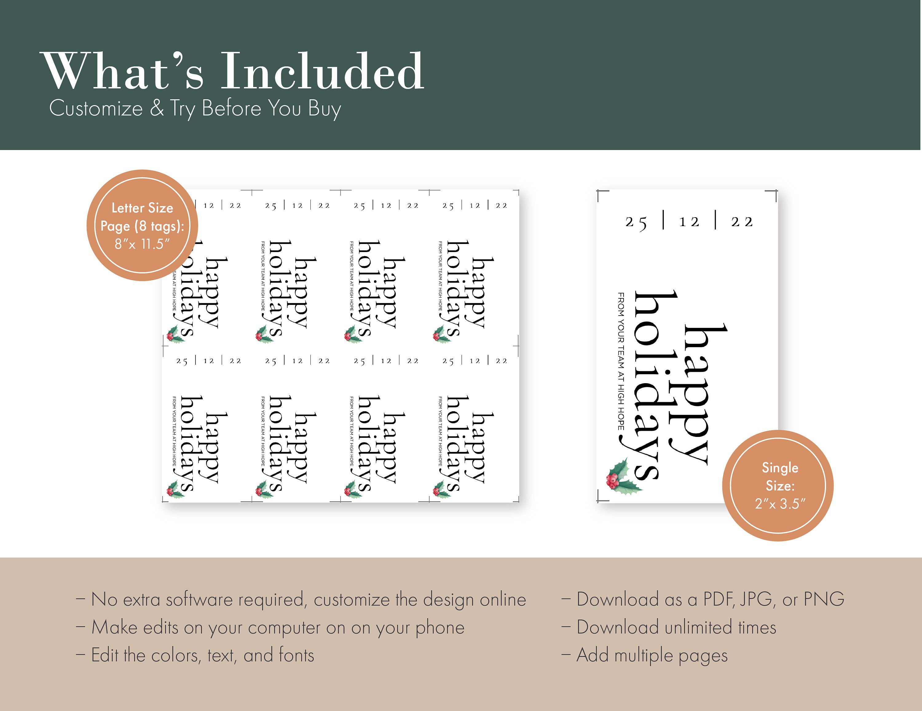 Happy Holidays Corporate Gift Tag Templates | Editable Happy Holidays ...