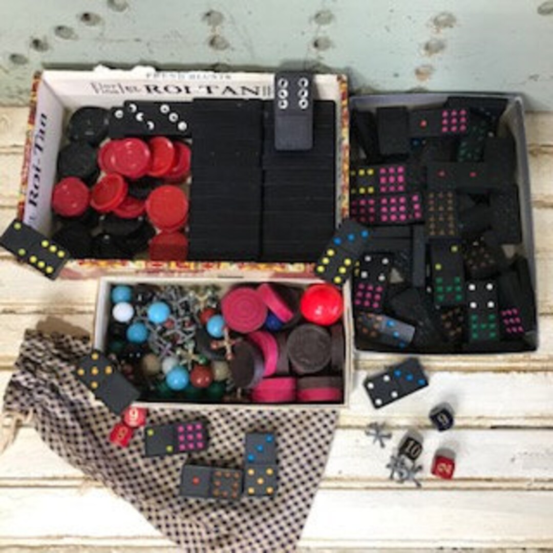 Vintage Game Pieces dominos and Checkers, Marbles, Jacks-large LOT - Etsy