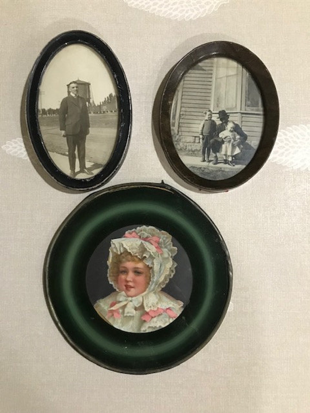 Framed Photos Lot of 3 Oval Metal Frames Green Glass Framed Art Instant ...