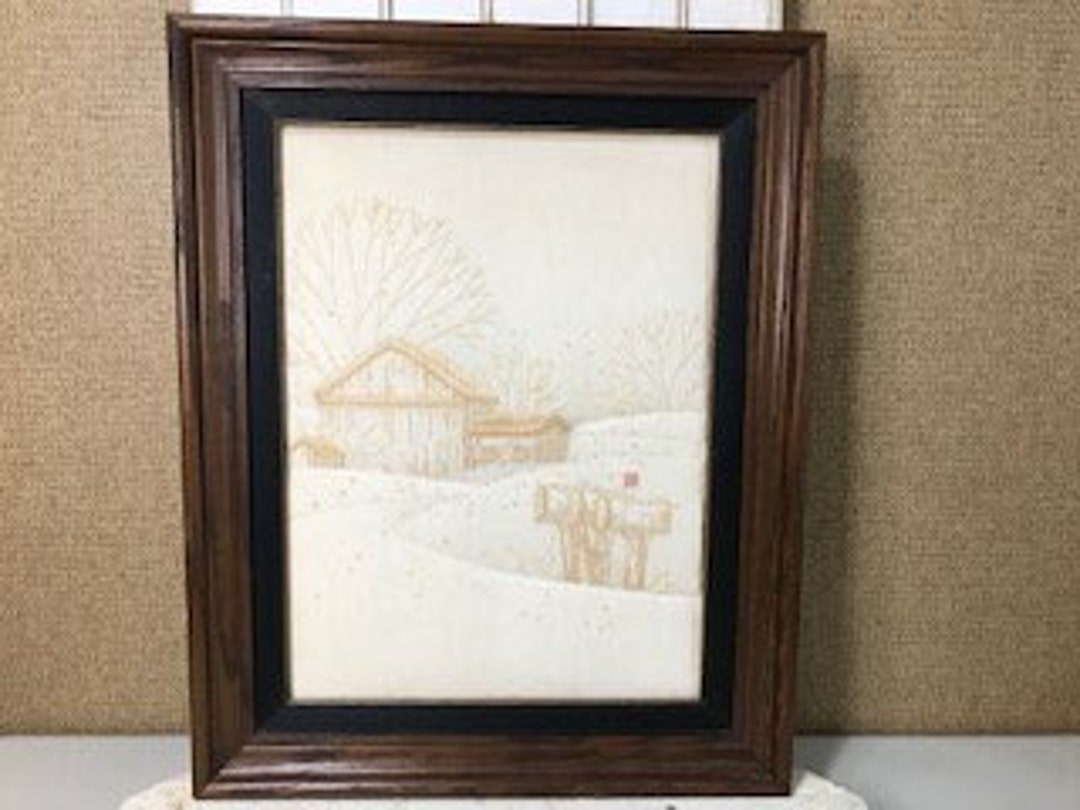 Framed Hand Made Winter Scene; White Artwork With Candlewicking ...