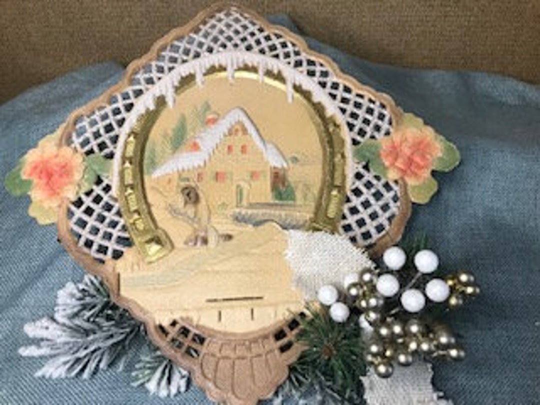 RARE Vintage West Germany Winter Scene Calendar Topper; Holiday Wall ...