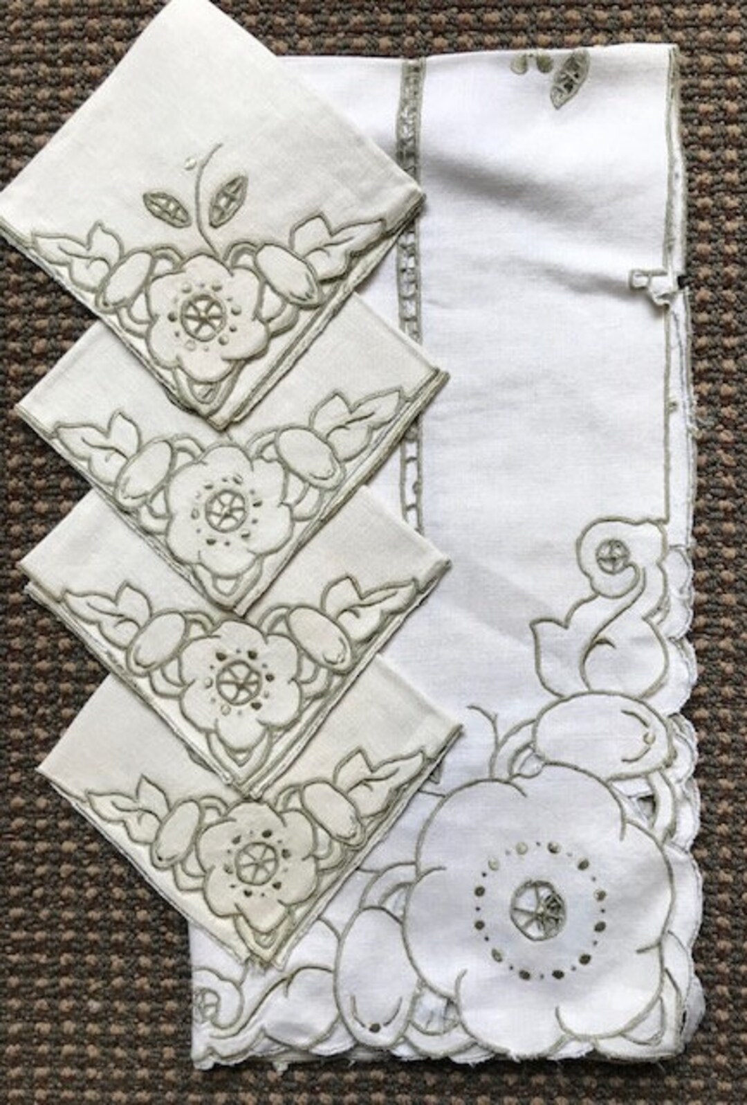Hand Made Cutwork and Ladder Work Tablecloth and 4 Napkins - Etsy