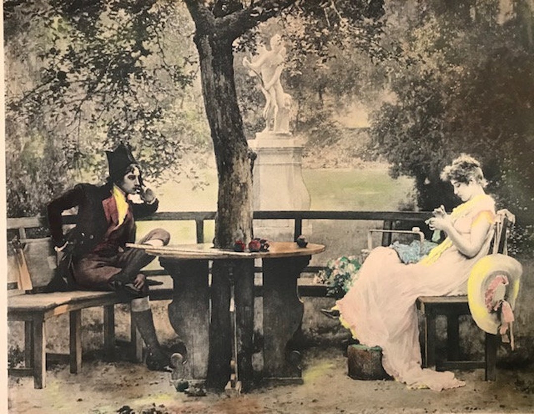 Rare Antique 1888 Lithograph Marcus Stone Colorized Artworkin Love ...