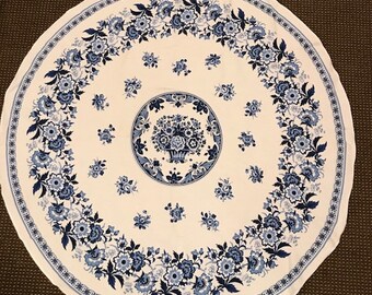 Round Blue and White Tablecloth - Etsy