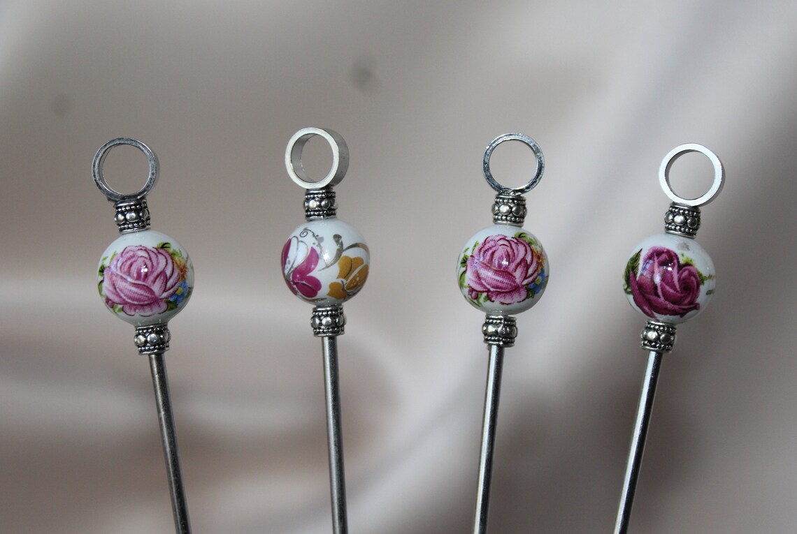 Pink Floral Cocktail Picks. 4 Piece Set. - Etsy