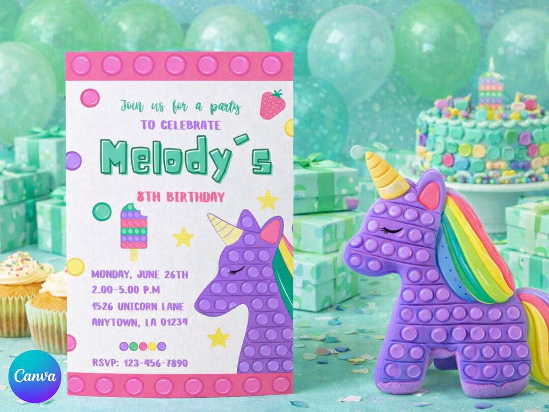 Editable POP It-themed Kids Birthday Invitation | Canva Template ...