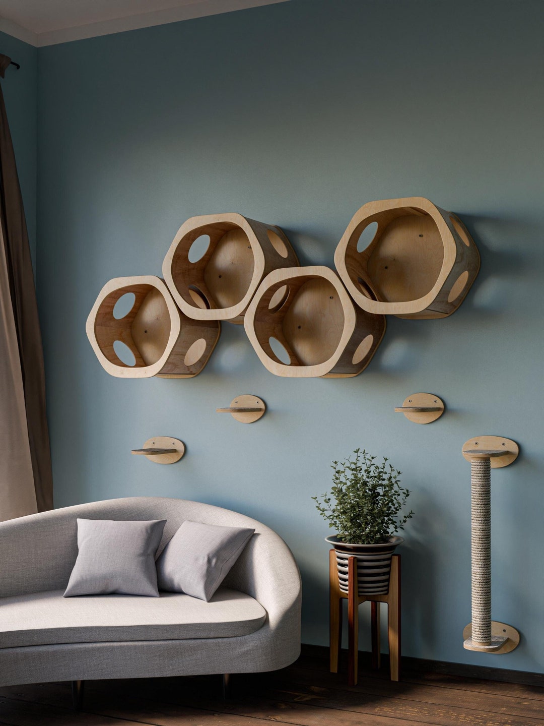 Stylish Hexagonal Cat Wall Furniture: Modular Design With Organic ...