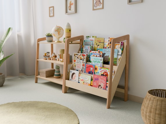 Modern Montessori Bookshelf With Toy Storage Kids Furniture Mid Century Style Toddler Gifts Etsy UK