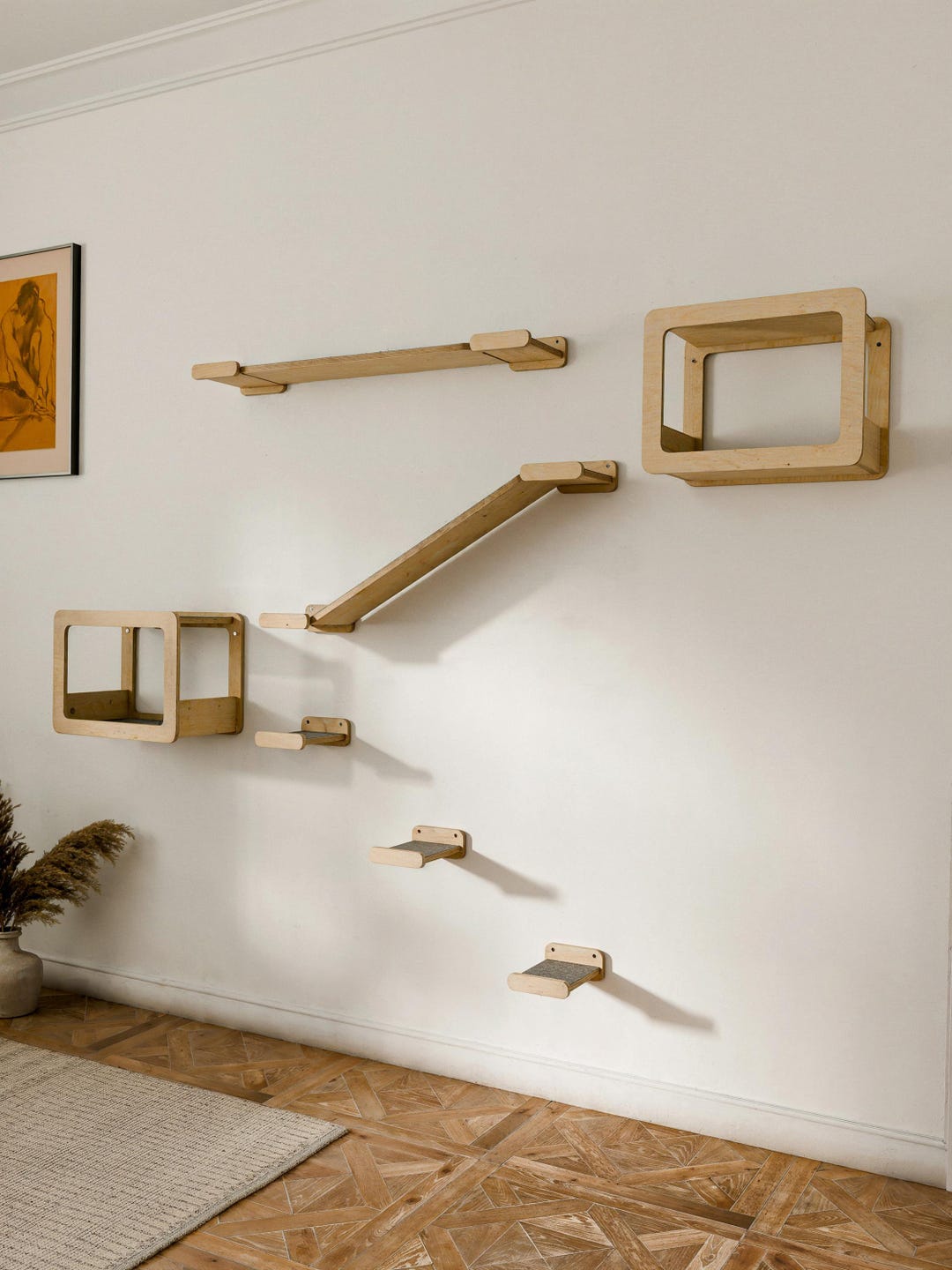 Wooden Cat Tree Wall Set: Handmade Birch Cat House Furniture - Etsy