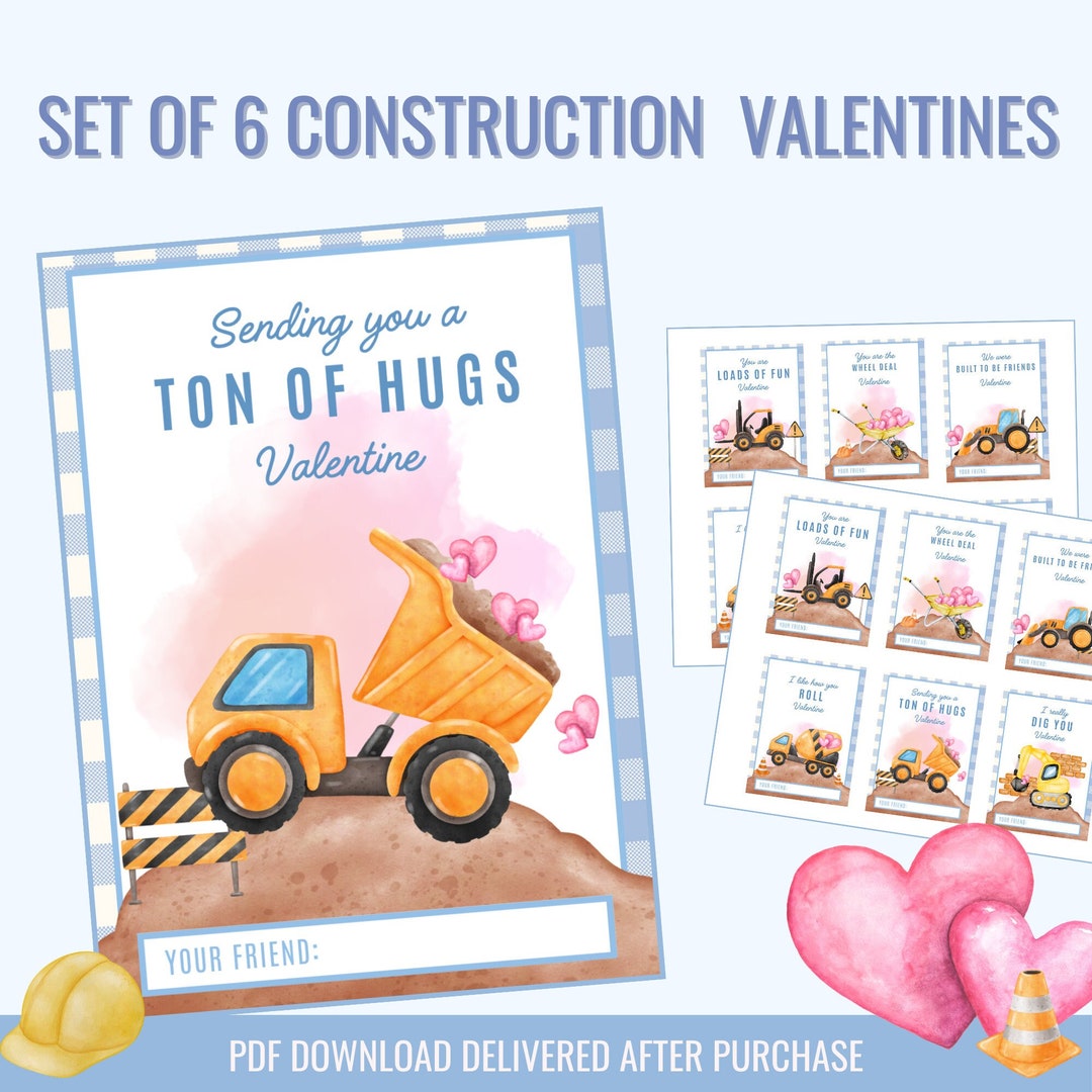 Construction Printable Valentine's Day Card | Watercolor Artwork | Set ...