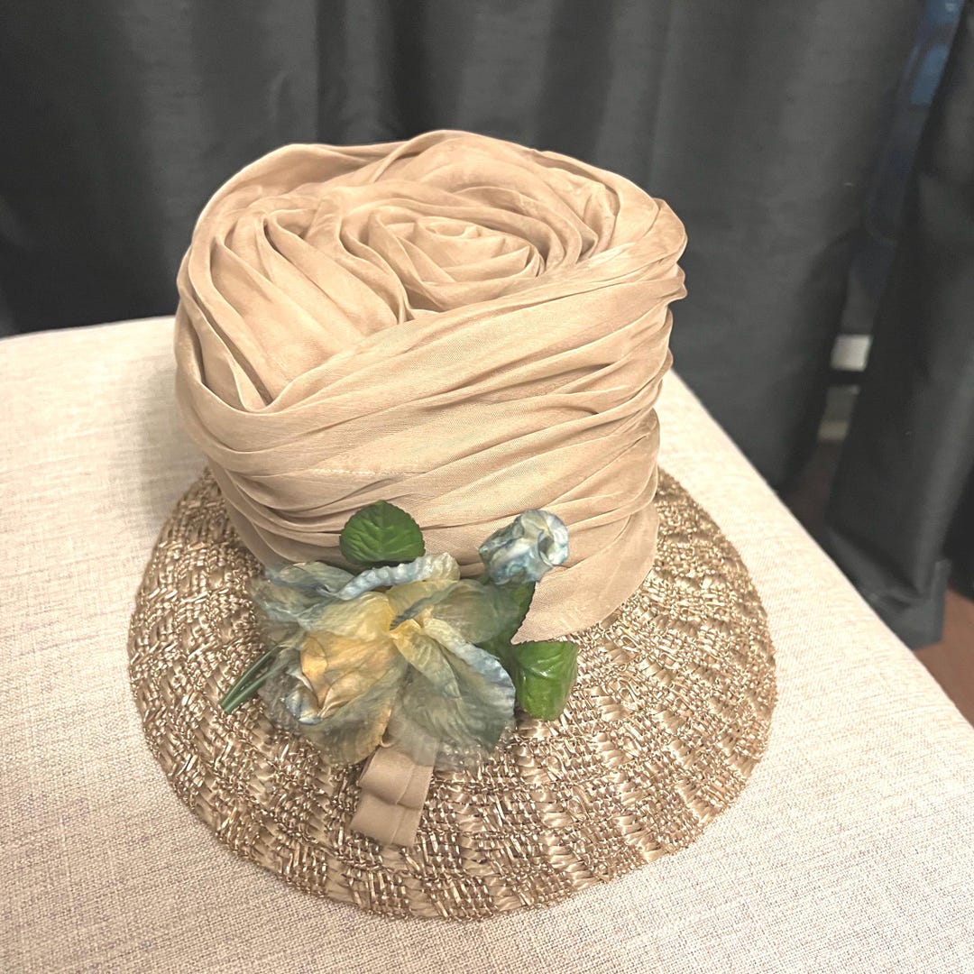Vintage 1960’s Taupe Toole Hat With Florals - Derby Hat / Sunday Hat ...