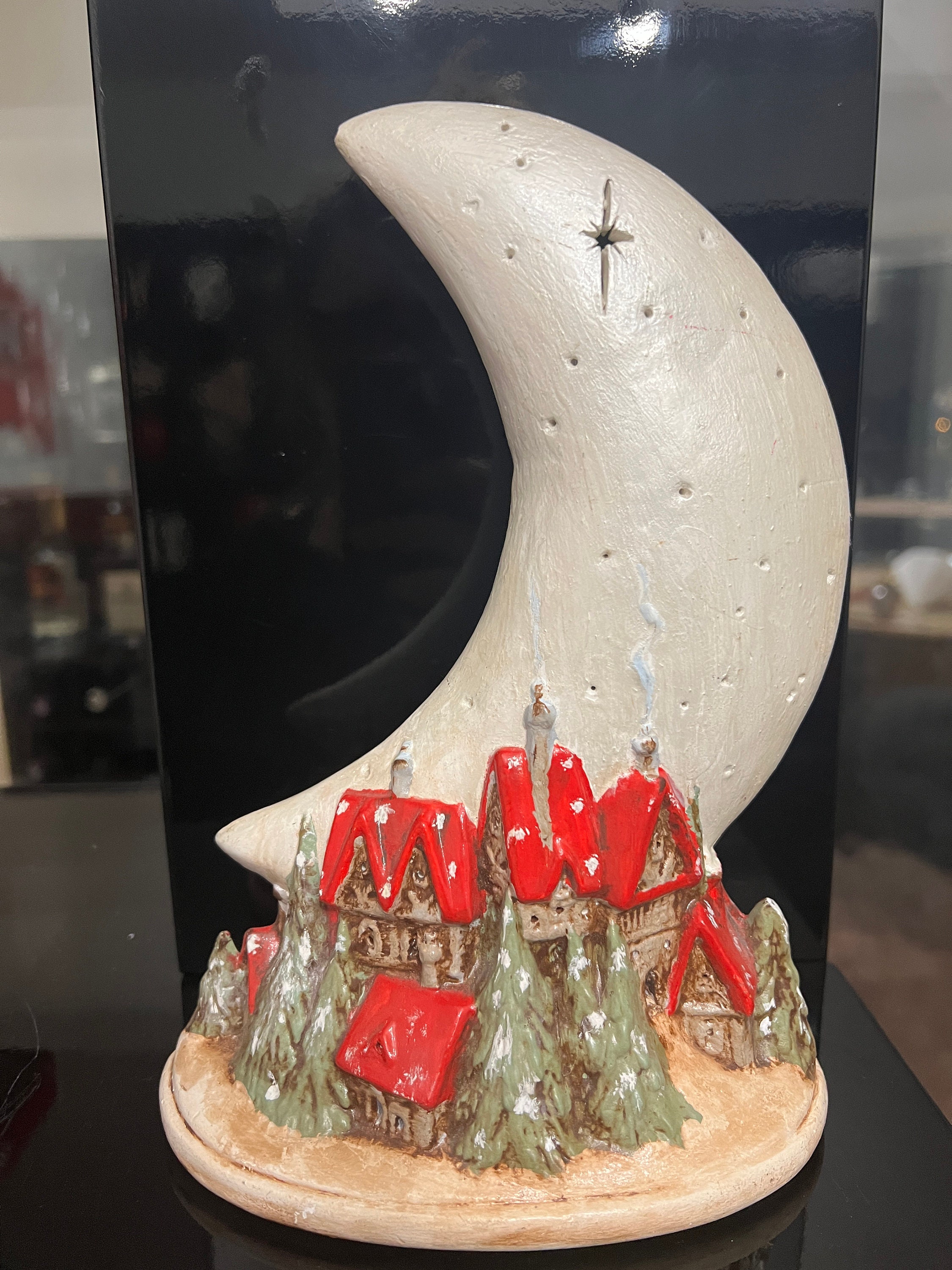 Vintage Ceramic Crescent Moon Winter/town/stars Night Light - Etsy