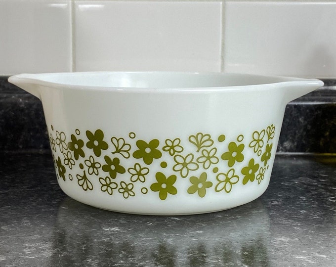 Vintage Pyrex Spring Blossom Large Flowers Avocado Green Casserole Dish ...