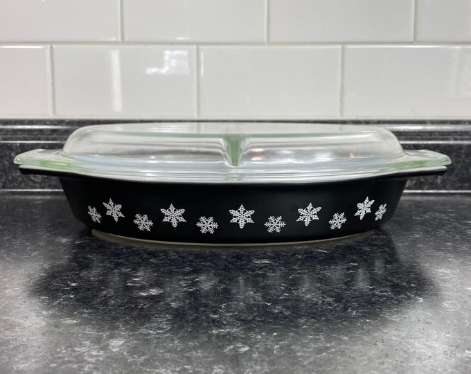 Pyrex Black Snowflake Divided Dish W/lid | 1950s Vintage Pyrex Oval ...