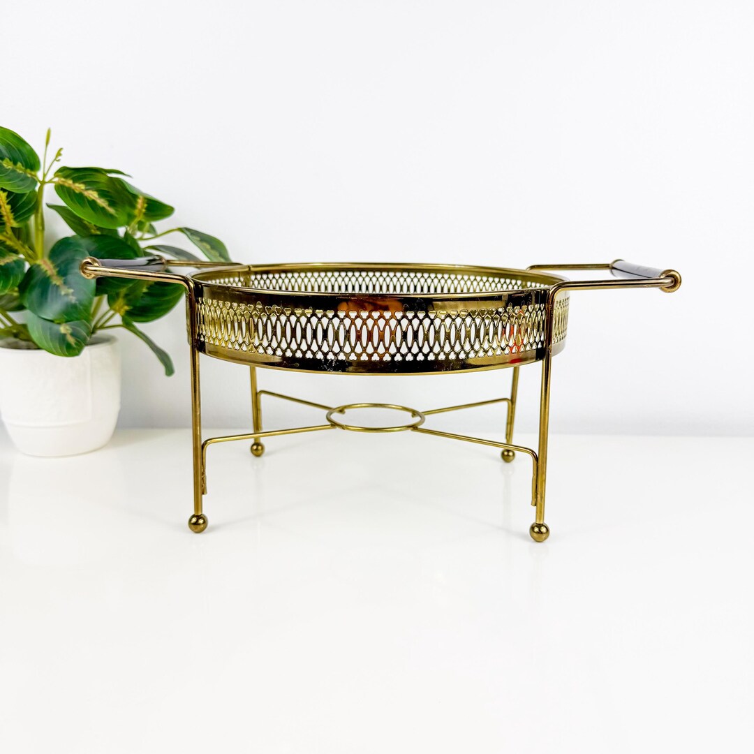 Vintage Brass Warming Cradle Casserole Serving Dish Holder Mid-century ...