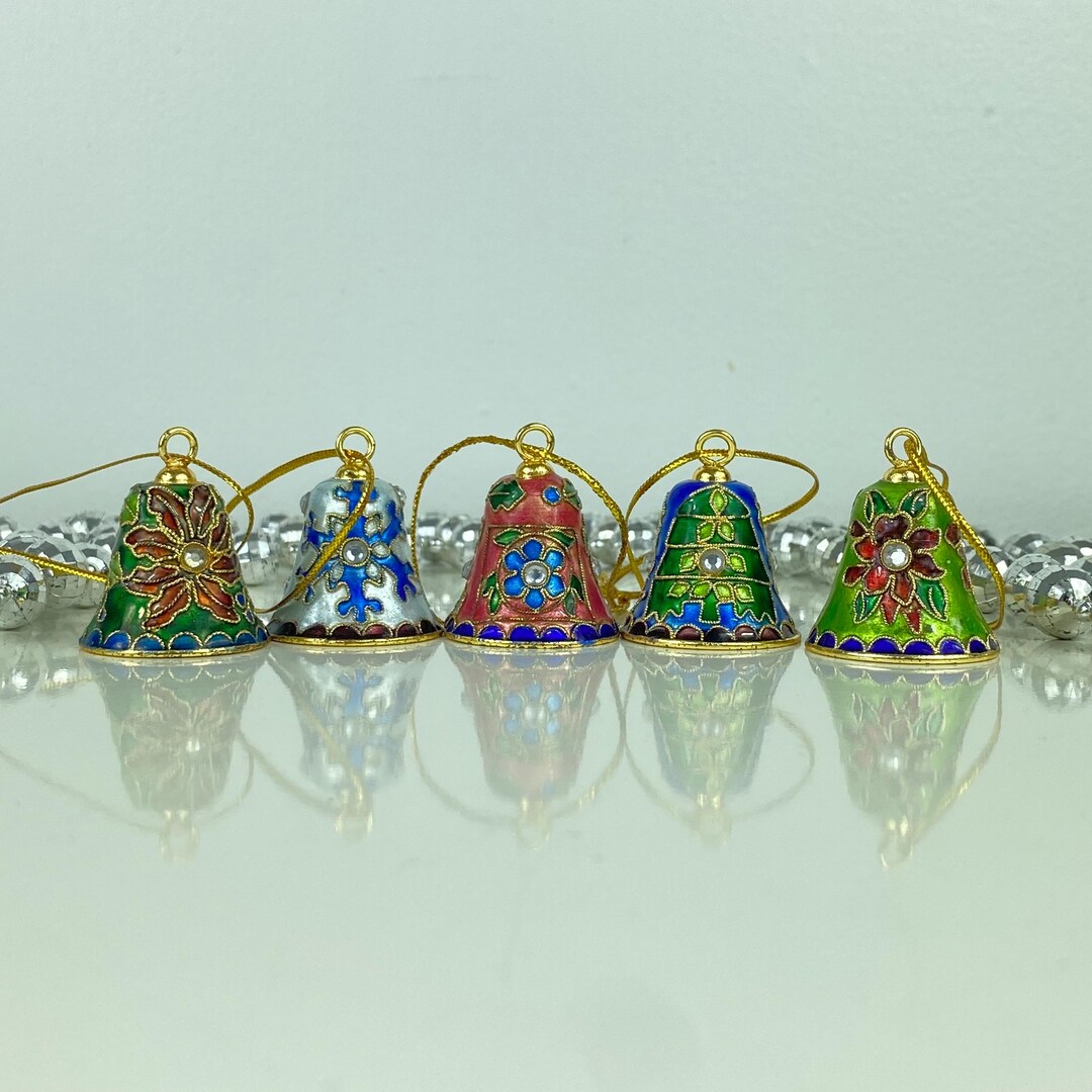Vintage Cloisonne Miniature Bell Ornament Set of 5, Enamel Metal Gold ...