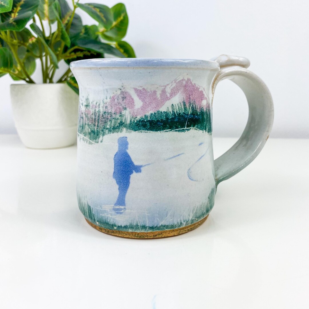 Vintage Fly Fishing Stoneware Coffee Mug, Hand Made Ceramic Pottery Mug ...