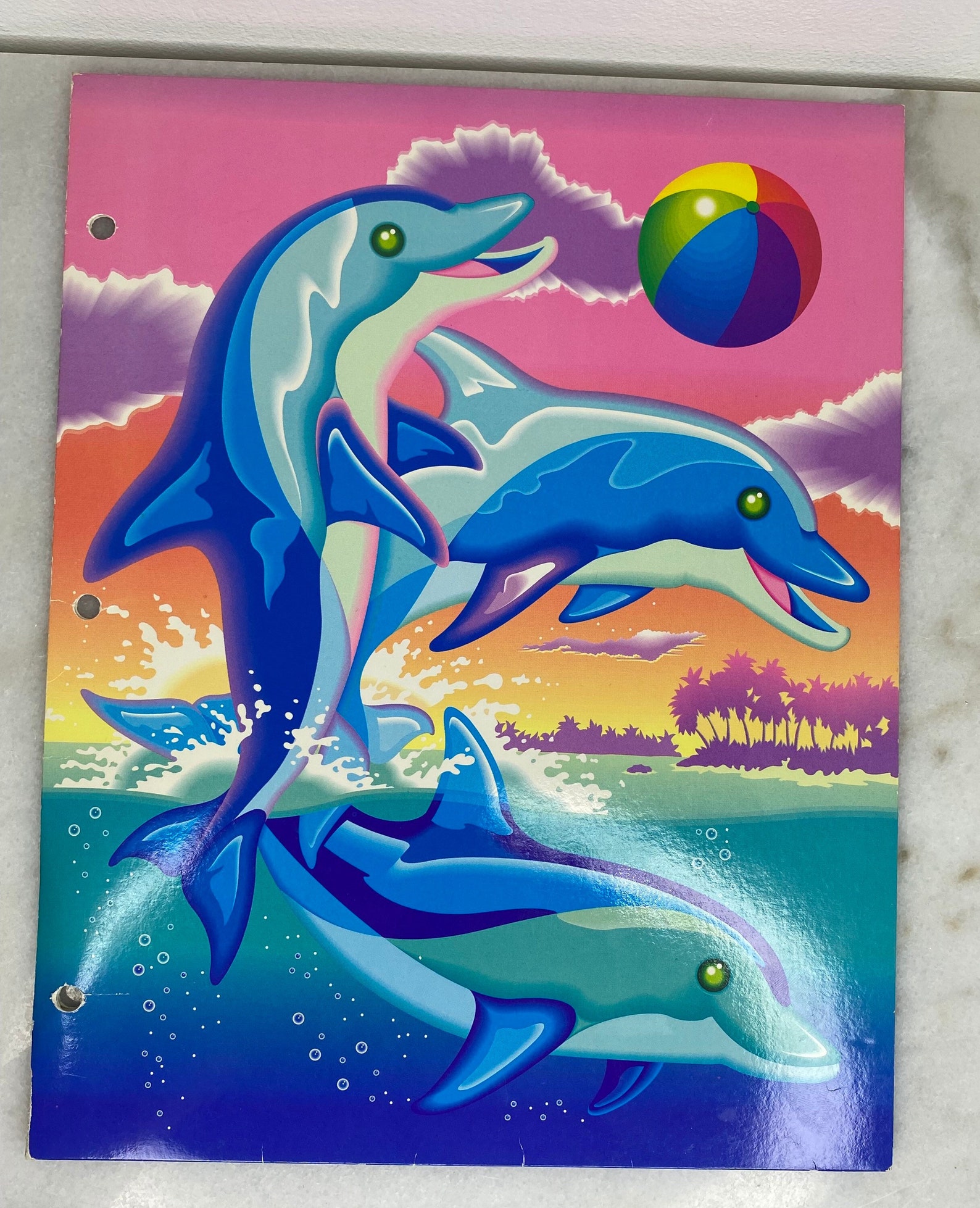 Vintage Lisa Frank Surfing Dolphins 2 Pocket Folder 90s | Etsy