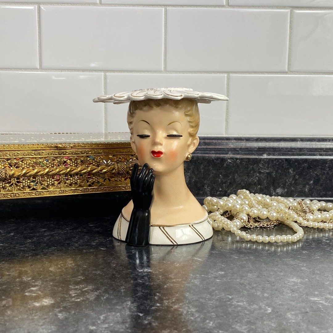 Vintage Lady Head Vase Napco Japan C2589B Flower Pedal Hat - Etsy